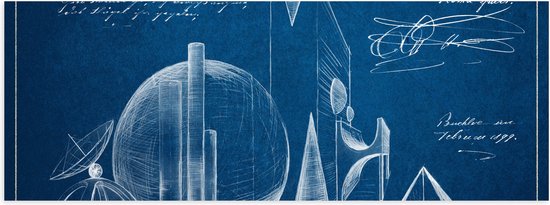 Poster (Mat) - Blauwdruk van Verschillende Vormen - 90x30 cm Foto op ...