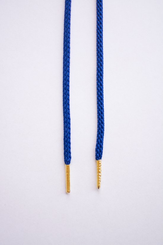 Schoenveters rond - koord konings blauw - 100cm met gouden nestels ...