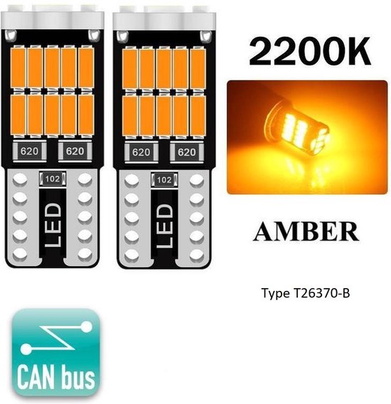 T10 Led Lamp Amber / Oranje (Set 2 stuks) 2100K Canbus 5W5 | 368 Lumen ...