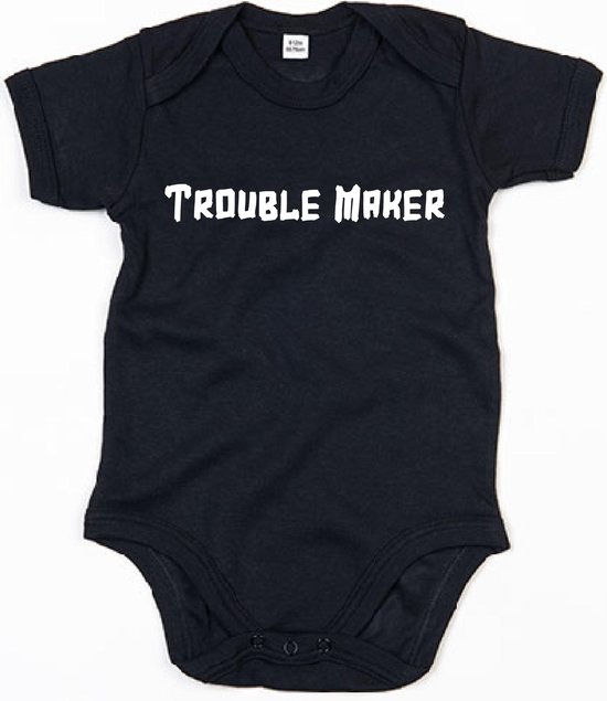 Baby Romper Troublemaker - 3-6 Maanden - Zwart - Rompertjes baby met ...