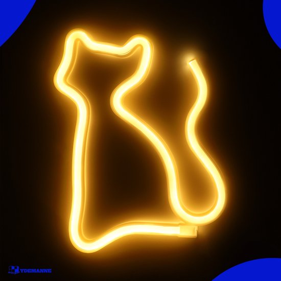 Neon Lamp - Kat Warm Wit - USB of Batterijen - Neon Verlichting - Neon ...
