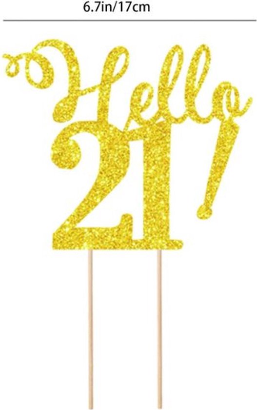 taart topper - hello 21 - verjaardag - 21 jaar - cheers - decoratie ...