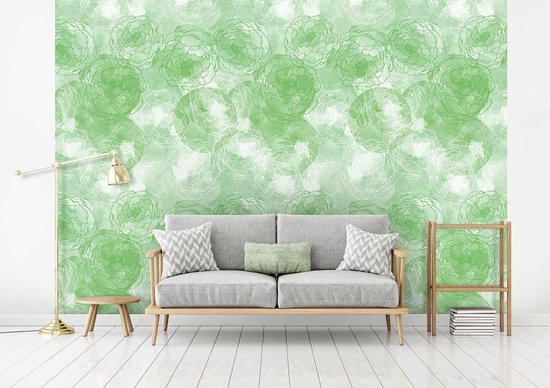 Fotobehang - Vlies Behang - Groene bloemen - Kunst - 312 x 219 cm | bol.com