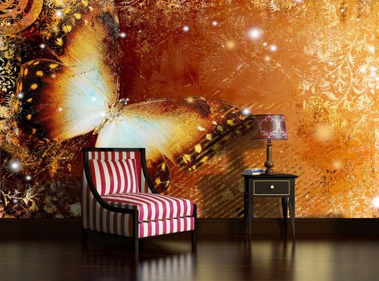 Fotobehang - Vlies Behang - Vintage Vlinder Kunst - Schilderij - 208 x 146 cm | bol.com