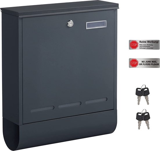 Briefkasten mit Zeitungsfach und Namensschild anthrazit | bol