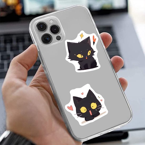 100 Zwarte Kat stickers - 3,5x3,5CM - geschikt voor kinderen - Katten ...