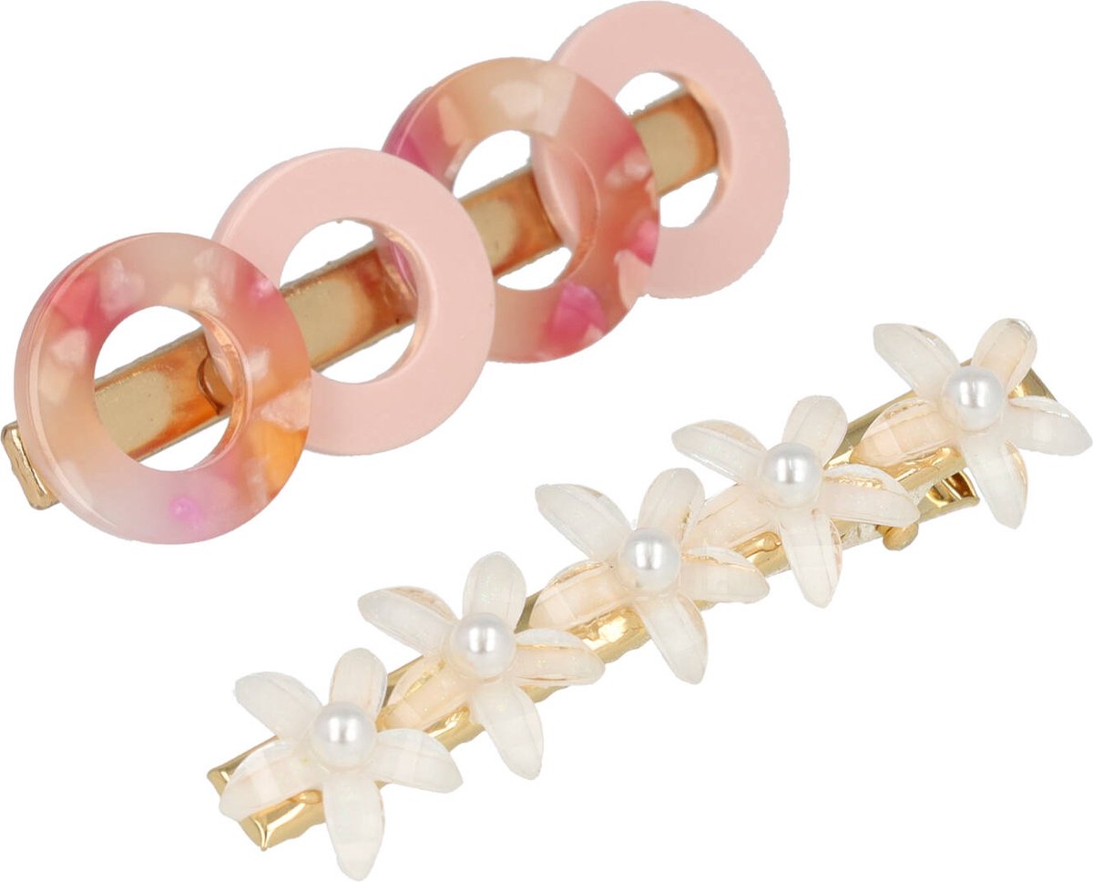 Haarspeld Duckklem Marmer Cirkel Bloem Wit Goud Roze 2 Stuks Haarklem ...