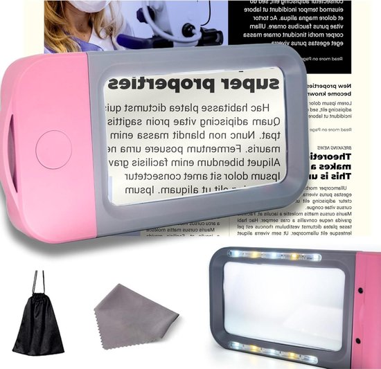 Groot rechthoekig vergrootglas met licht voor senioren - Leesloep 3X ...