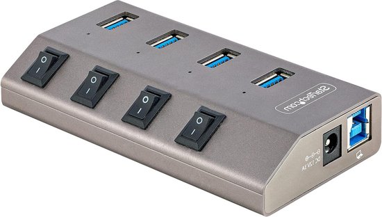 4-Port USB-C Hub Self-Powered met On-Off Schakelaars - Power Supply ...