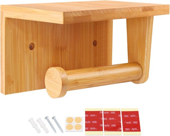 WC Rolhouder Bamboe Toiletpapierhouder Zonder Boren met Schap ...