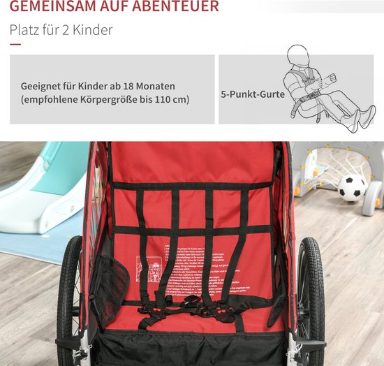 HOMCOM 3-in-1 kinderaanhanger jogger fietskar voor 2 kinderen aluminium ...