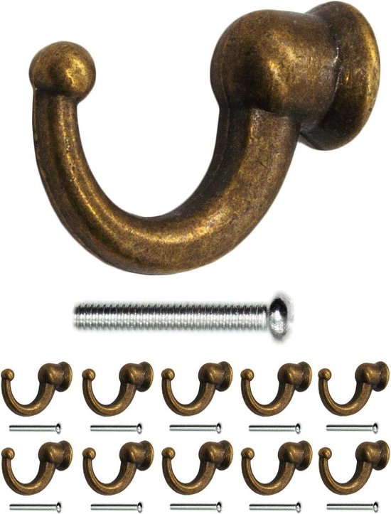 Antique Wardrobe Hooks Towel Hooks - Set of 10 Brass Bronze Retro Hook ...