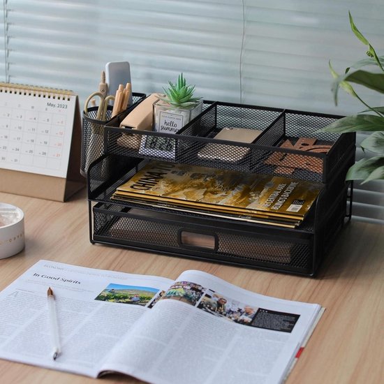 Bureau Organizer met Lade en Top Briefpapier Houder - 2 Laags A4 ...