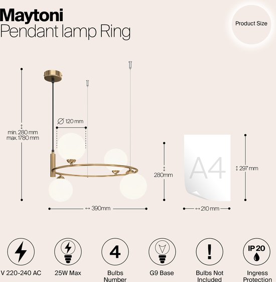 Maytoni - Hanglamp Ring - Messing - Ø40 | bol