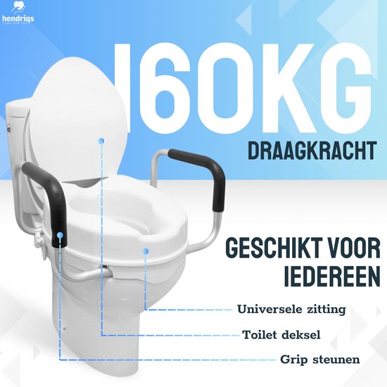 Hendriqs WC Verhoger 10 cm met Armsteunen & Deksel - Toiletverhoger ...