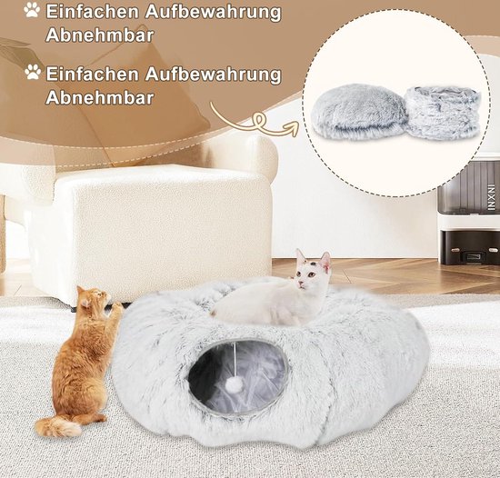 Ronde matras kattentunnel - opvouwbare kattenbuis met gaten - grijs ...
