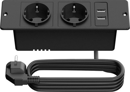 Stekkerdoos Tafelstopcontact met USB 2-voudig Inbouwstopcontact - 2m ...