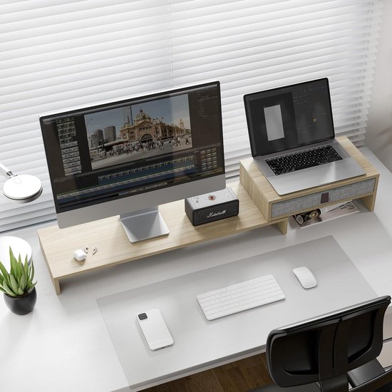Monitorstandaard met Lade - Verstelbare Hoek - Houten Monitorstandaards ...