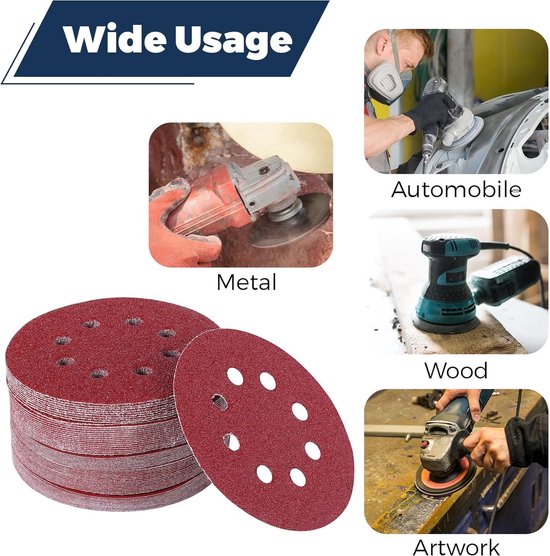 Schuurschijven - Diameter: 125 mm - 8 gaten - set van 100 stuks - 10 x ...