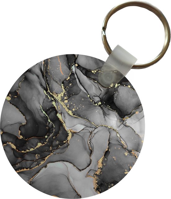 Sleutelhanger - Marmer print - Zwart - Goud - Grijs - Plastic - Rond ...