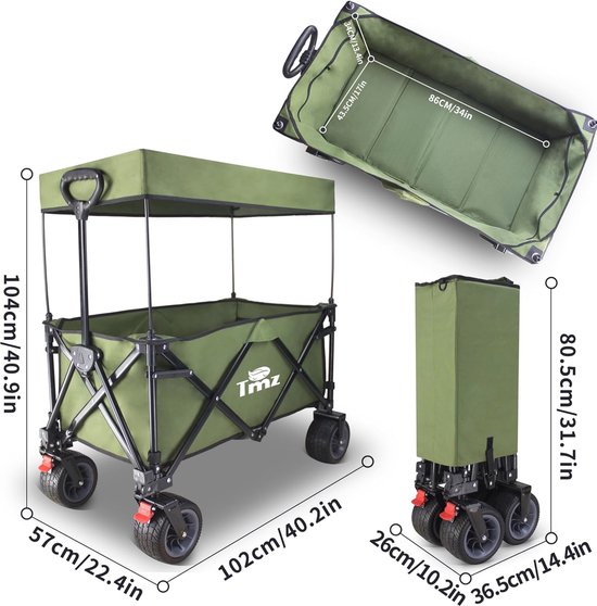 Opvouwbare Handwagen met Remmen - Transportwagen voor Buiten, Camping ...
