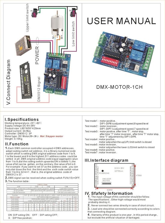 Motor Controller - DMX512 Signal - DC6V-36V - Bestuur uw DC motor met ...