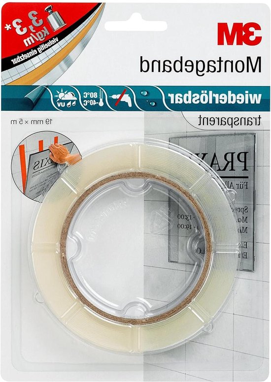Dubbelzijdig plakband voor binnen en buiten gebruik - 19 mm breed - 5 meter lang - 0,8... | bol