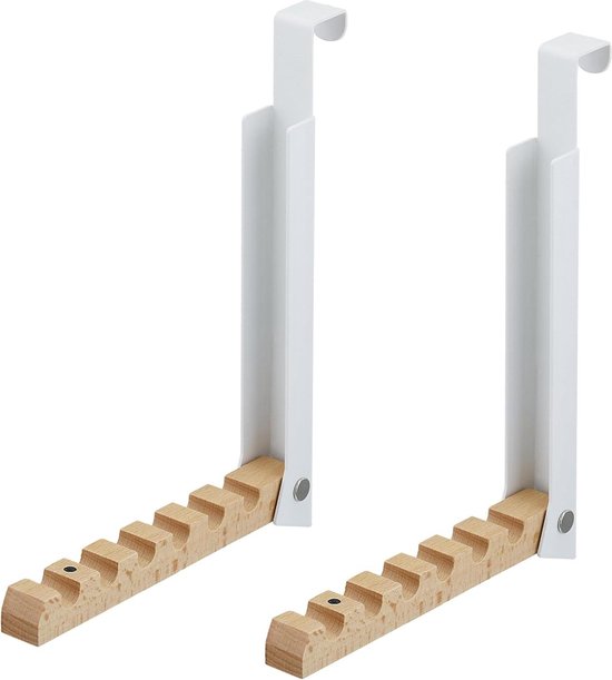 Inklapbare deurhaak voor 6 kledinghangers - Metaal & hout - Wit - 2 cm ...