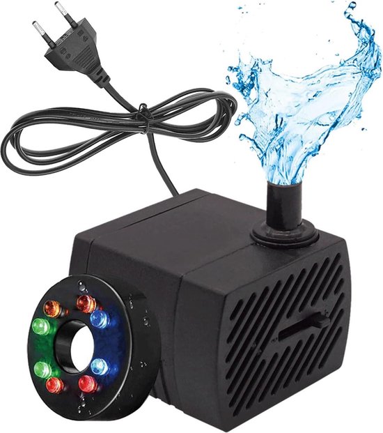 Mini-waterpomp met 8 leds - fonteinpomp 280 l/u 4 W - instelbare ...