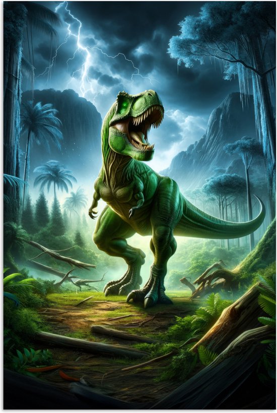 Poster 40x60 cm - Dino - Jongens - Groen - Blauw - T-Rex - Posters ...