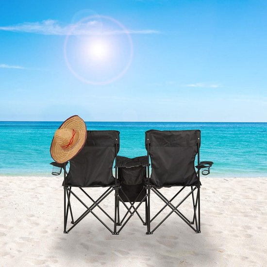 Double Camping Chair Portable Folding Chair with Cup Holder Cooler Bag ...