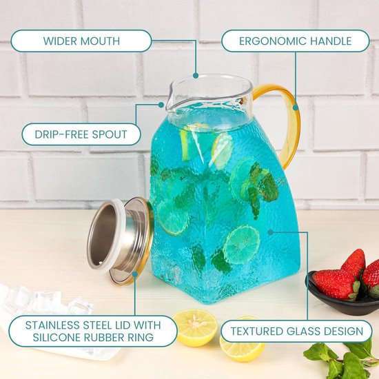 Waterkaraf - Glazen Water Kan - 1.8 l - Koelkast Deur Karaf met Deksel ...