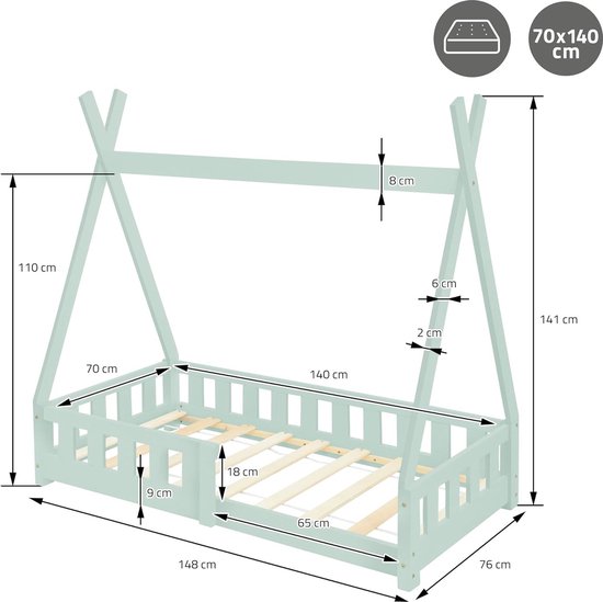Equivera Grondbed - Peuterbed - Kinderbed - Bedhuisje - Huisbed ...