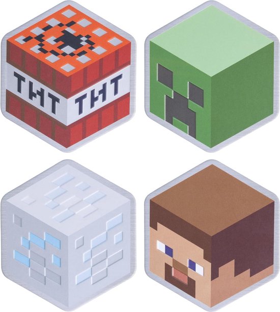 Kurk-backed metalen onderzetters - set van 4 - Minecraft Steve Creeper ...