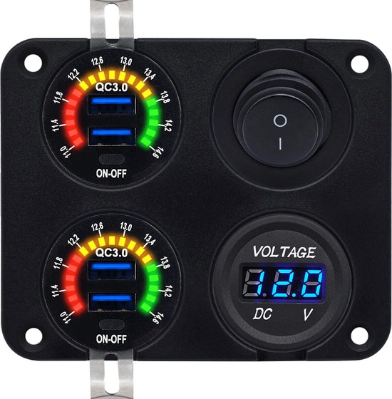 ProRide 12V USB Autolader 4 Poorten - QC3.0 - Voltmeter en Schakelaar ...