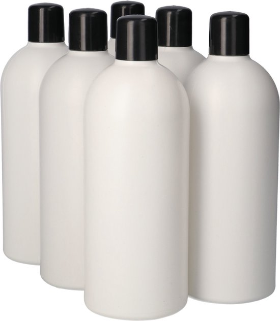 6x Gerecyclede Plastic Fles 500 ml Schroefdop, zwart- Rond - Set van 6 ...