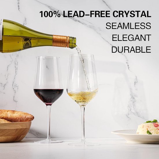 Hand Blown Crystal Wine Glasses Set of 4 - Long Stemmed 430ml Red and ...