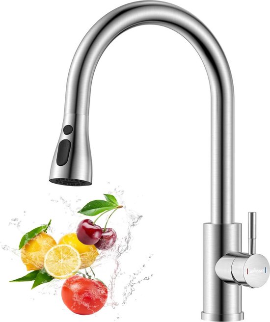 Hogedruk Keukenkraan Met Douche En 3 Straalsoorten - 360° Draaibare Mengkraan Voor De... | bol