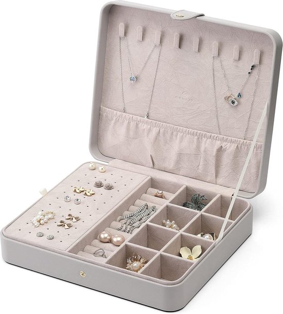 Sieradendoos van leer groot - opbergdoos voor dames - oorbellen ringen ...