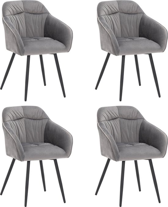 Merax Eetkamerstoelen Set van 4 – Luxe Fluwelen Stoelen – Grijs – Ergonomisch met... | bol