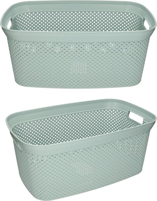 2x Groene wasmanden 35 liter 54 x 34 x 23 cm - Kunststof/plastic ...