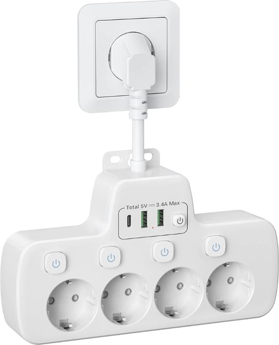 Stekkerdoos Met USB C -Stopcontact Splitter Met Schakelaar 4 - Voudig ...