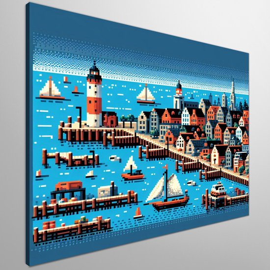 Pixel art haven schilderij | Haven Harbour: Een Pixelated Meesterwerk ...