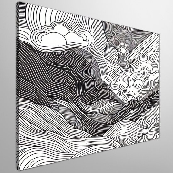 Line art landschap schilderij | Linear journey through the vivid ...
