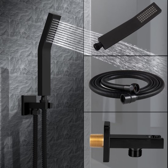 Inbouw douchearmatuur vierkante regendouchekop zwart - 25 x 25 cm - Air ...