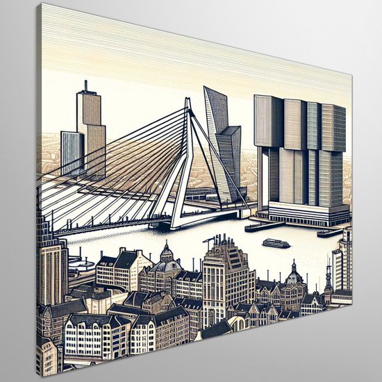 Line art rotterdam schilderij | Rotterdamse lijnen en vormen vangen het ...