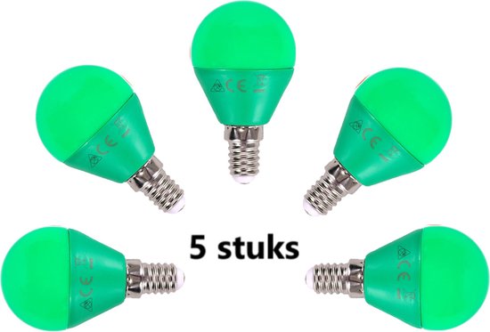 G45 kogellamp 5 stuks | E14 LED lamp 4W=30W gloeilamp | groen licht | bol
