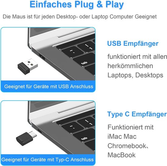 Oplaadbare Draadloze Muis voor Laptop - 2,4 GHz met USB en USB-C ...