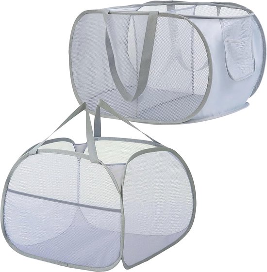 Opvouwbare Wasmand Set van 2 met 2 Compartimenten en 90L Inhoud ...