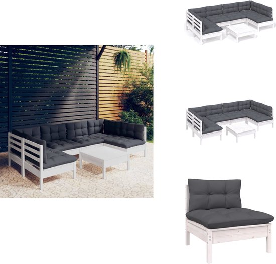 vidaXL Loungeset - 7-delig - Grenenhout - Wit Tuin Lounge Set ...